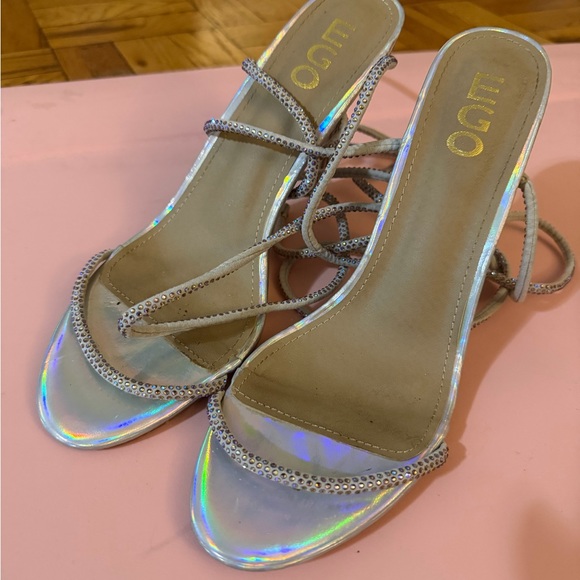 EGO | Shoes | Ego Silver Holographic Strappy Heels | Poshmark